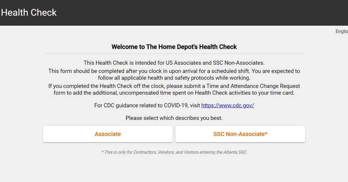 The Home Depot Health Check For Home Depot Employees